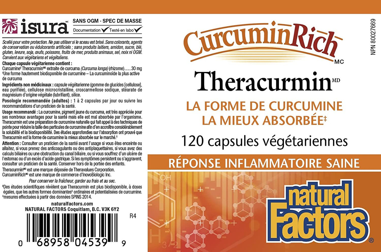 CurcuminRich Theracurmin by Natural Factors Turmeric 120 capsules 120 ...