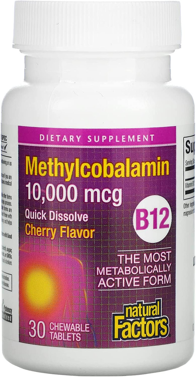 Natural Factors B12 Methylcobalamin Cherry 10000 mcg 30 Chewable Tablets