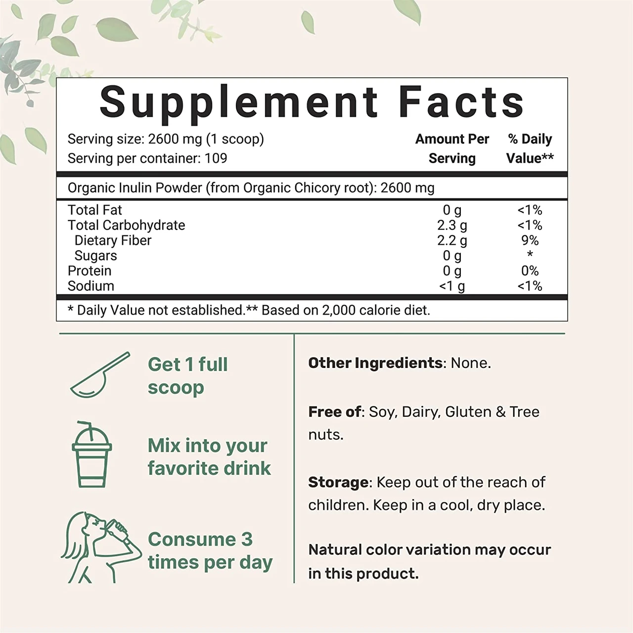 Organic Daily Prebiotic Dietary Fiber Supplement Powder Inulin Fiber ...