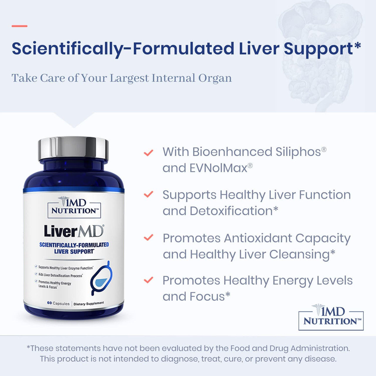 1MD Nutrition LiverMD Liver Support Supplement Siliphos Milk Thistle Extract Highly Bioavailable ...