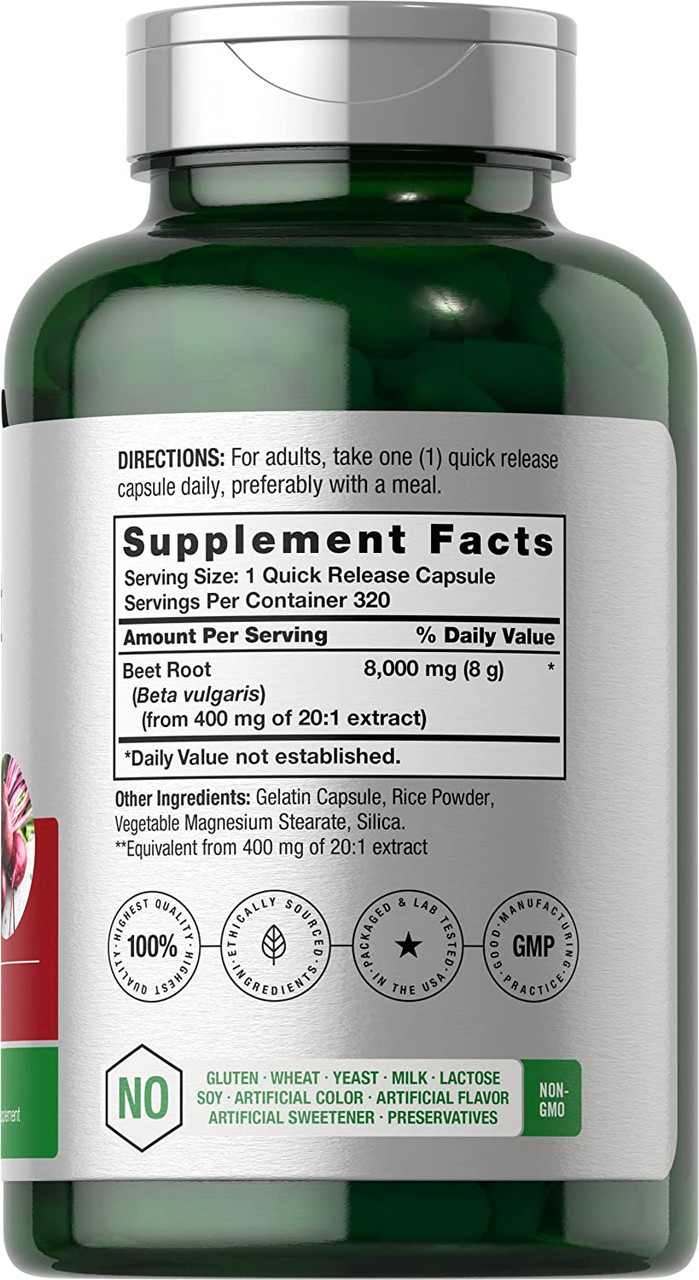 Beet Root Powder Capsules 8000mg | 320 Count | Non-GMO and Gluten Free ...