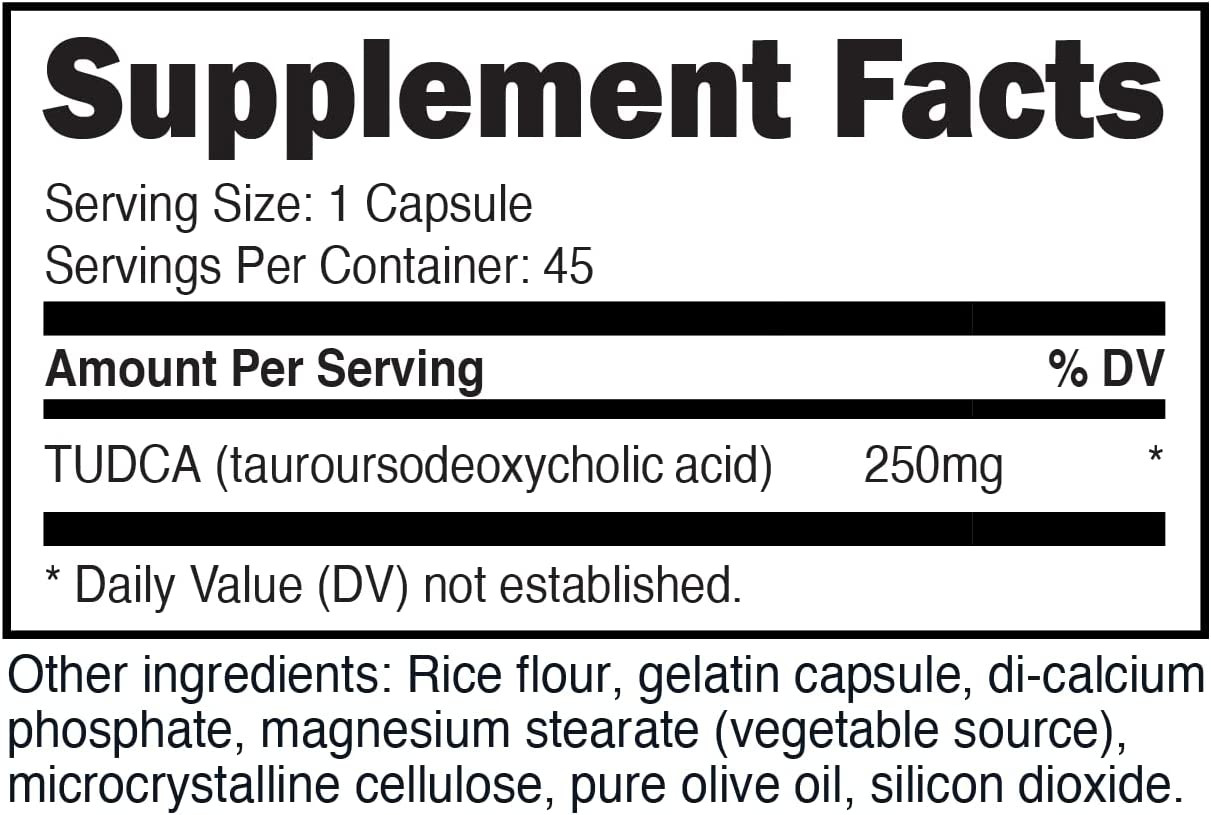 Nui Nutra TUDCA Supplement | 250mg | 45 Capsules | Tauroursodeoxycholic Acid - Liver and Bile ...