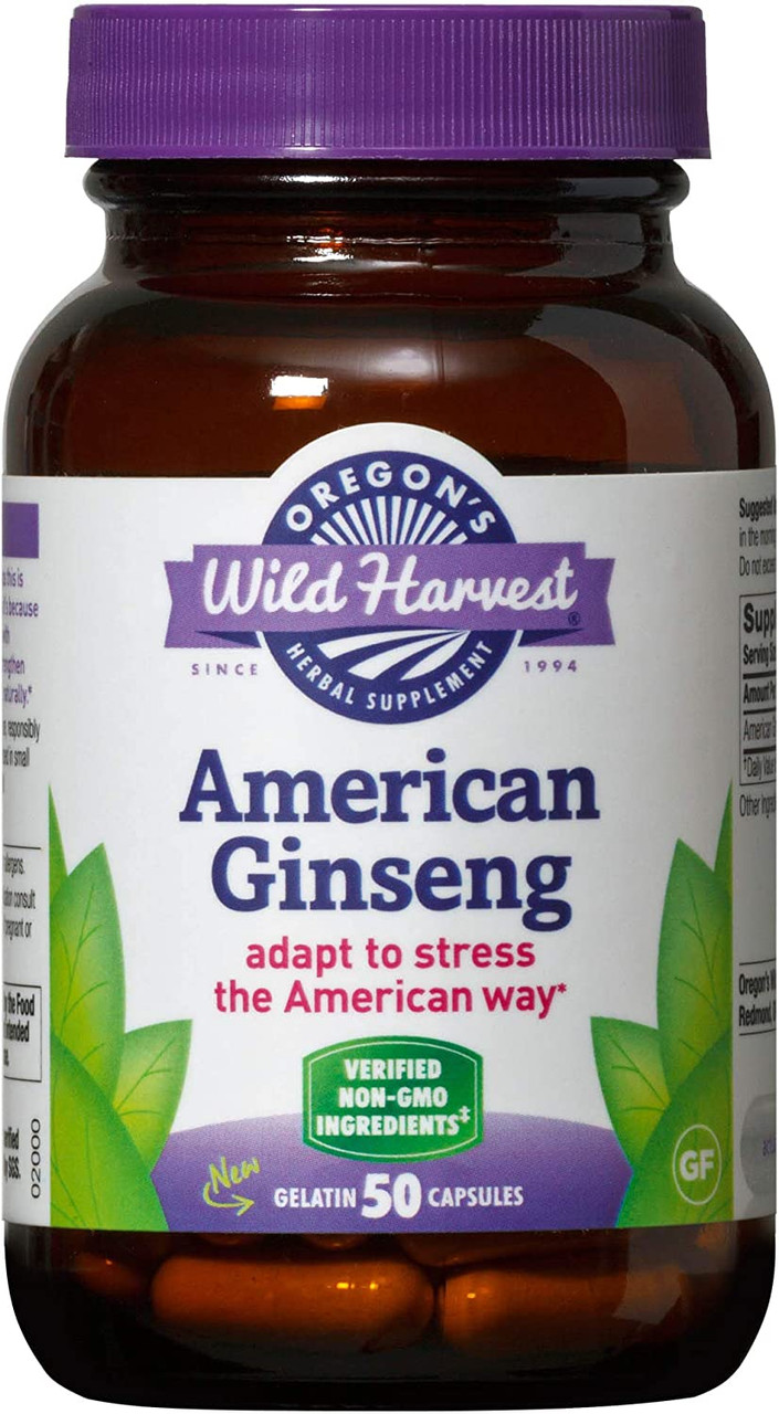 Oregons Wild Harvest NonGMO American Ginseng Capsules 50 Count