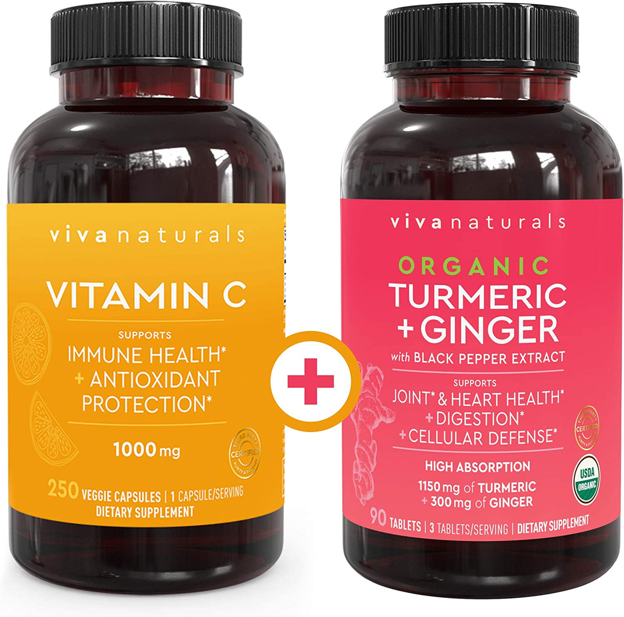 Viva Naturals Vitamin C 1000mg (250 Capsules) and Organic Turmeric ...