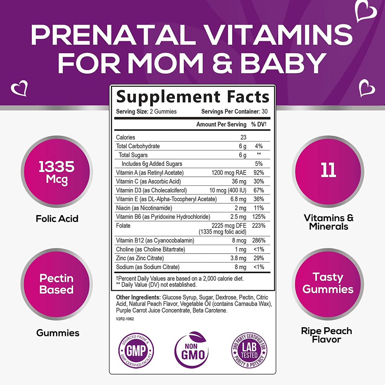 Folic Acid Gummies (2225 mcg DFE) Prenatal Vitamins for Mom & Baby ...