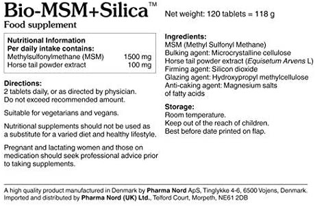 Pharma Nord 750mg Bio MSM+ Silica 120 Tablets (Pack of 2)