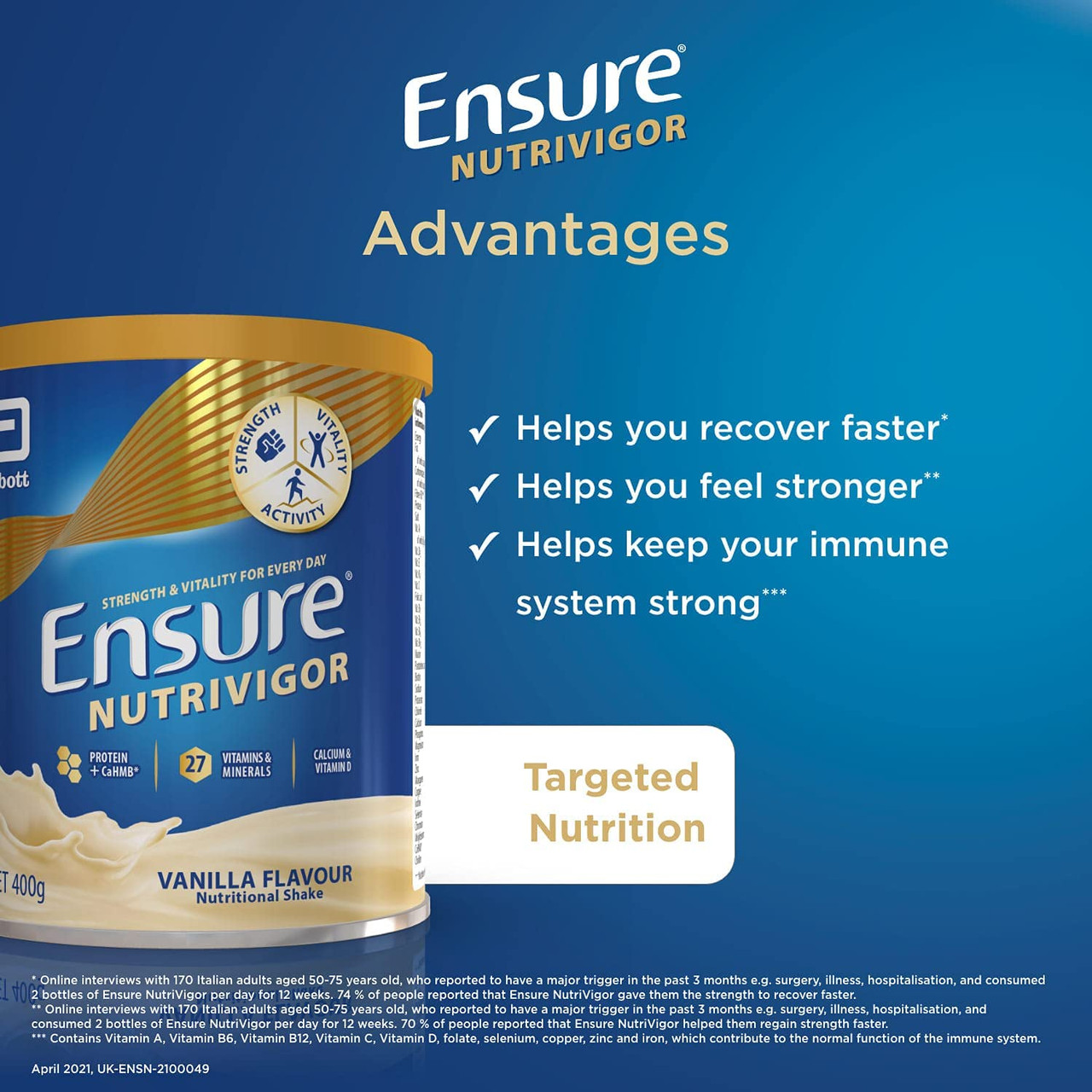 Ensure NutriVigor Protein Shake | Boost Energy and Help Support Recovery| Vitamin D Supplement ...