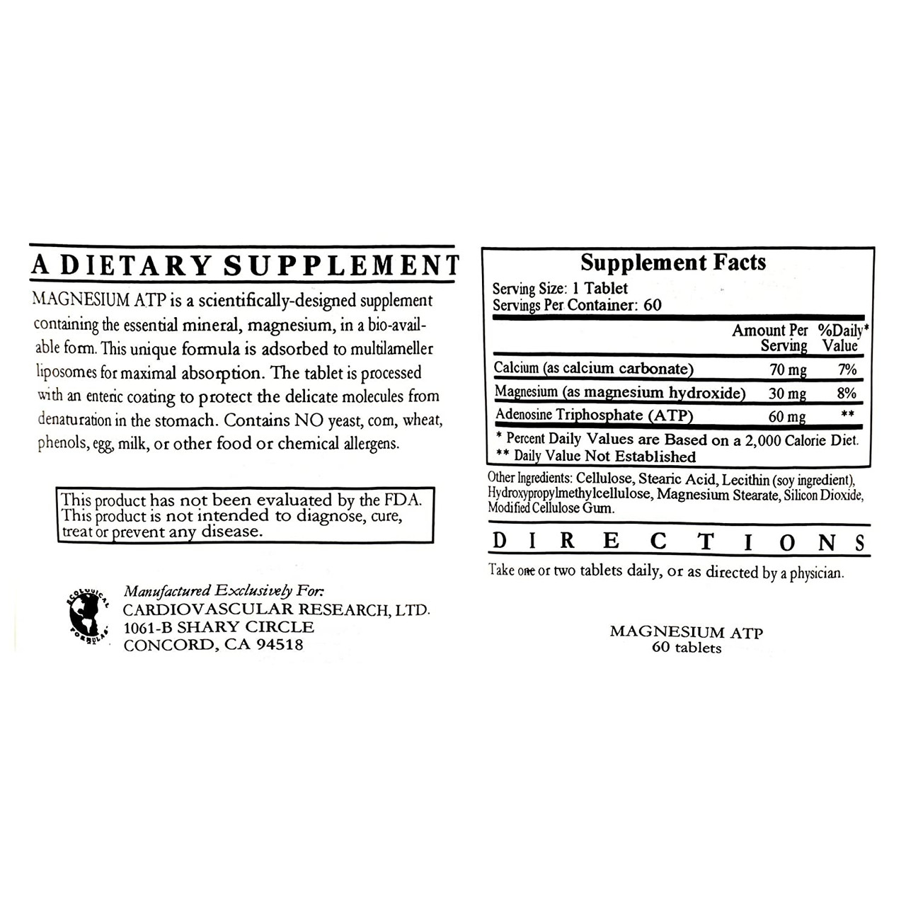 Liposomal Magnesium ATP (Mg30mg ATP60mg) 60 Tablets - 3 Pack ...