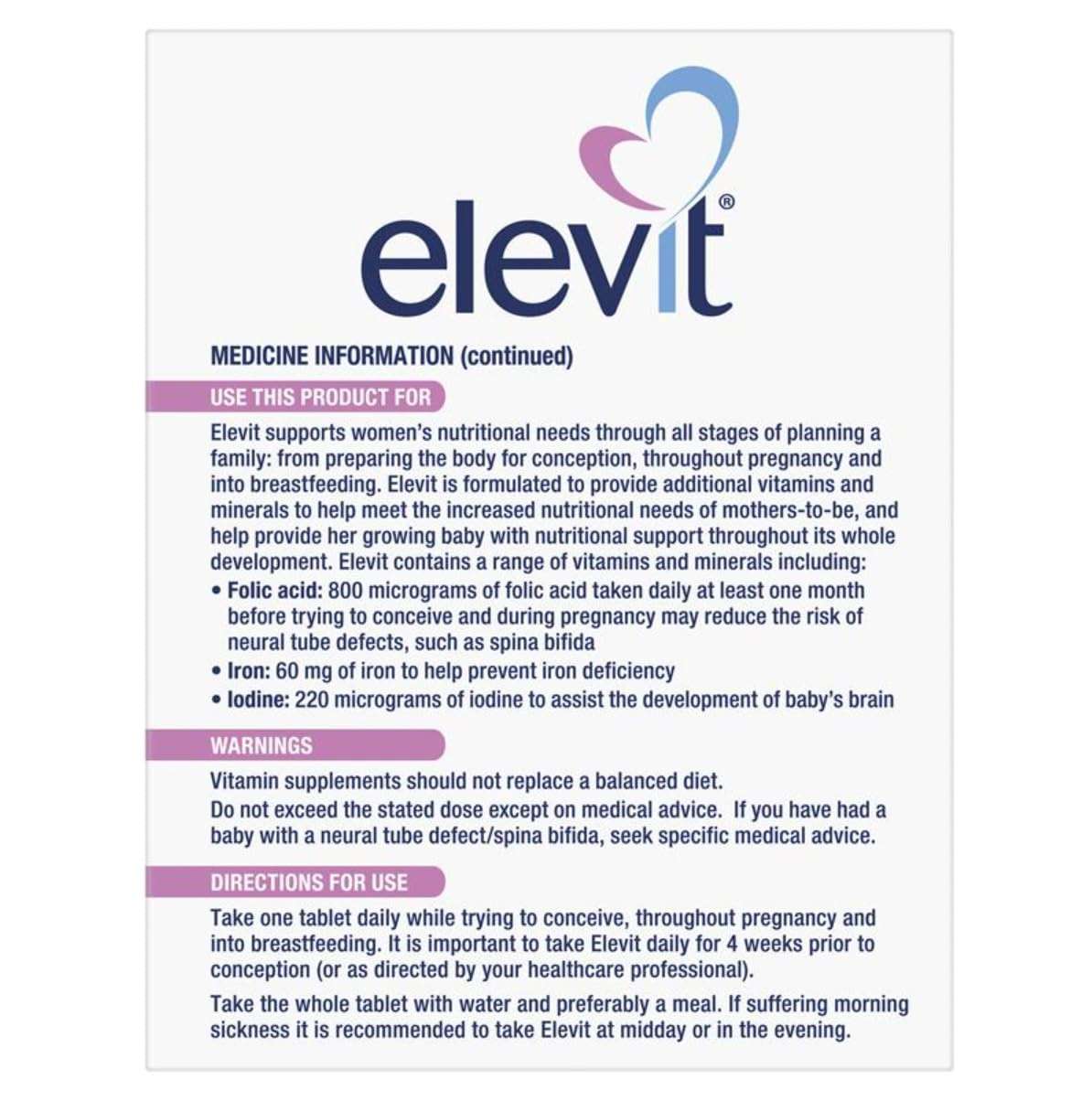 Elevit Pregnancy Multivitamin With Iodine 100 Tablets (100 Days)-Made ...