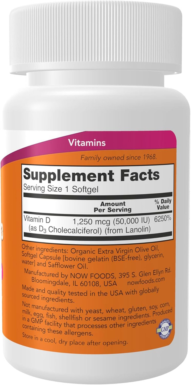 Vitamin D 50000 Iu NOW Foods Vitamin D-3 50,000 IU Softgels – 50 Count ...