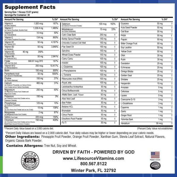 Lifesource Vitamins Ultra Multi Vitamin & Mineral Powder - Whole Food ...