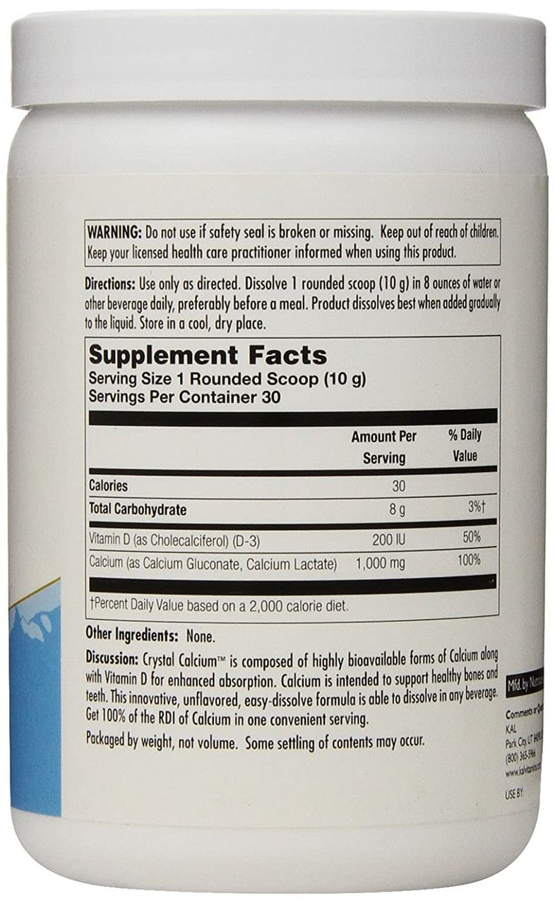KAL Crystal Calcium Unflavored Powder, 1000 mg, 10.6 Ounce