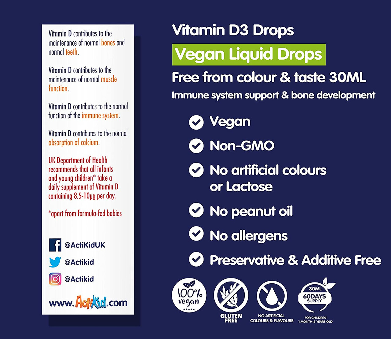 ActiKid Vitamin D3 Drops 30ml for Newborn Babies, Infants and Children ...