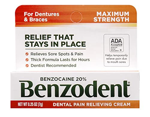 Benzodent Dental Pain Relieving Cream Benzocaine 20 For Dentures ...