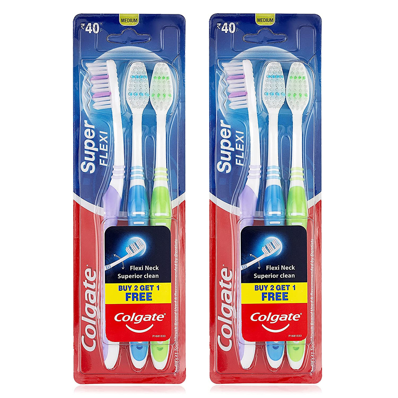 Colgate Super Flexi Toothbrush with Tongue Cleaner, Medium - Pack of 6