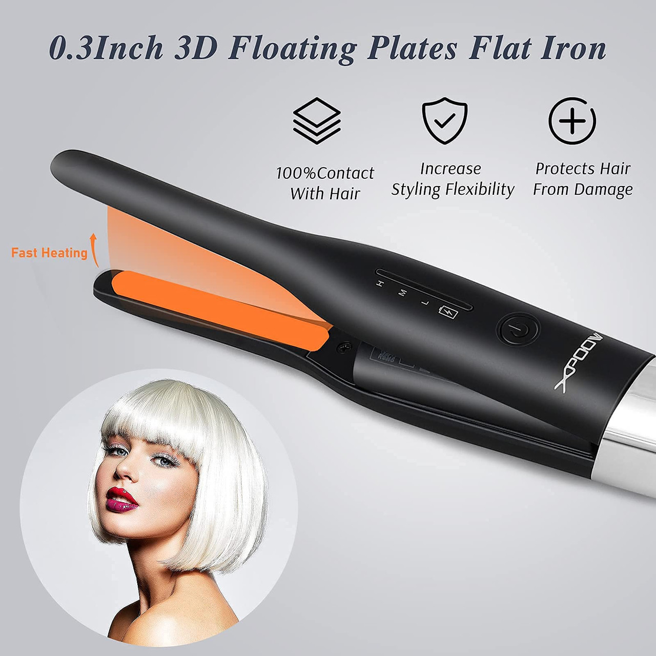 Pencil Flat Iron,Cordless 0.3-Inch Floating Plate for Short Hair and ...