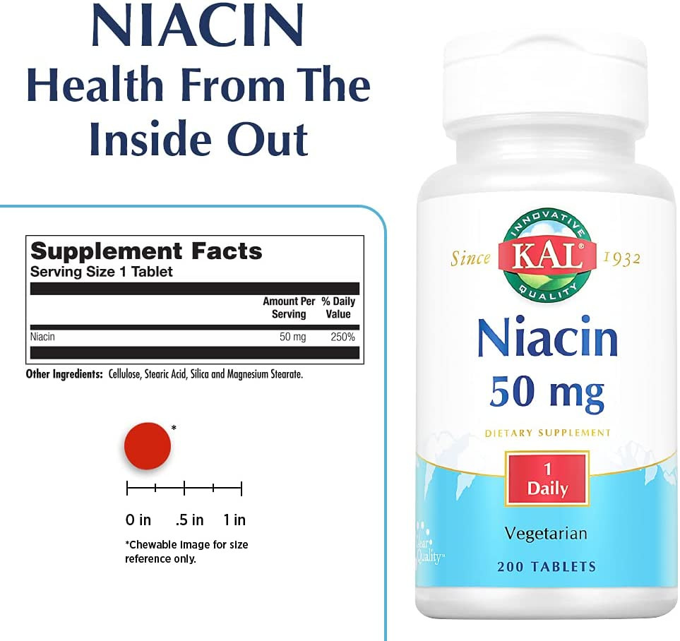 Kal 50 Mg Niacin Tablets, 200 Count