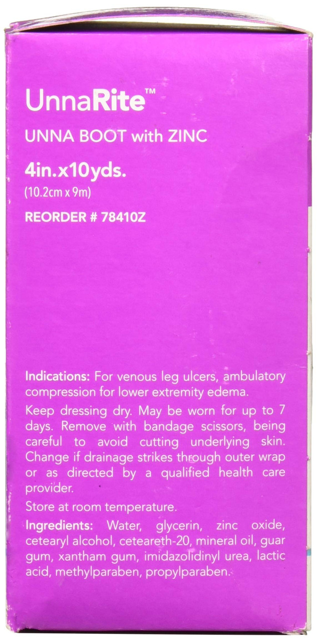 UnnaRite Unna Boot Bandage with Zinc Oxide 4 Inch x 10 Yards 1 Roll Leg ...