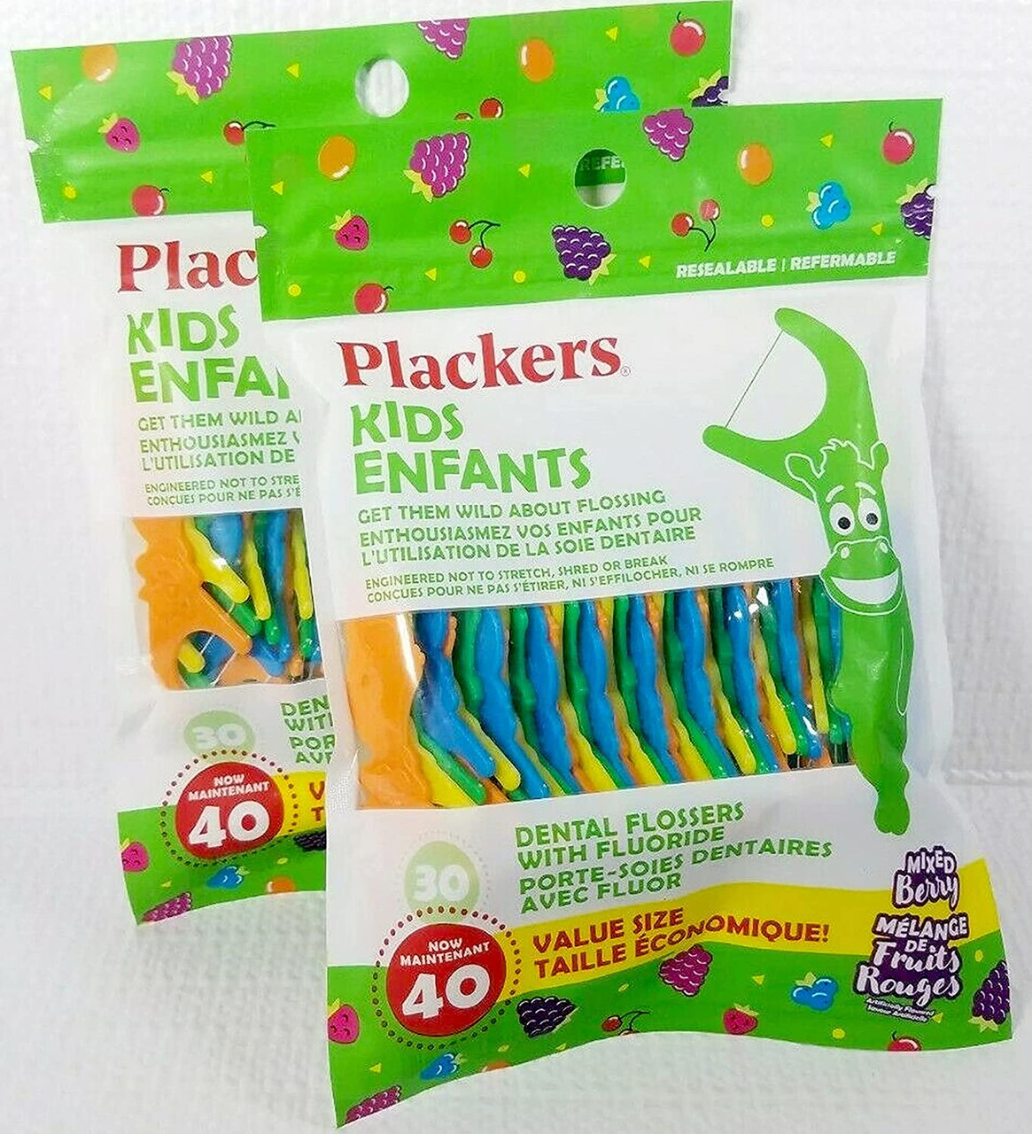 Plackers Kids Mixed Berry Dental Flossers Two 40 Count Packs