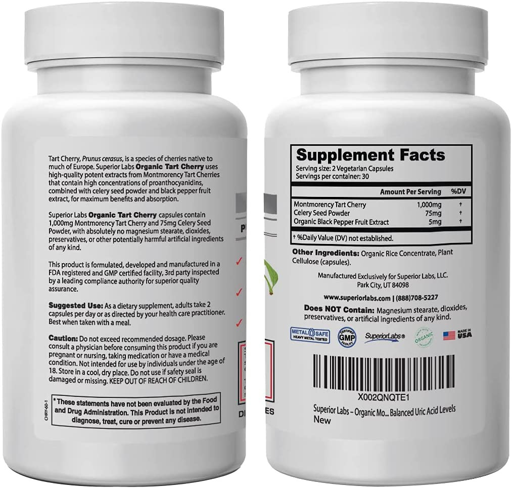 Superior Labs Organic Montmorency Tart Cherry 1000mg Extract 60 Veg ...