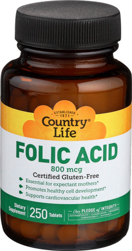 Country Life Folic Acid 800 mcg, 250-Count