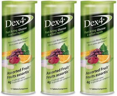 Dex4 Glucose Tablets - 3 Pack Tubes (Assorted Fruit)