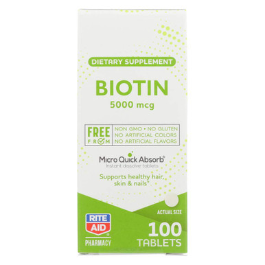 Rite Aid Biotin Supplement B7 5000Mcg, Fast Dissolving Tablets - 100 ...