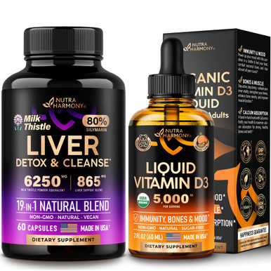 NUTRAHARMONY Liver Support Detox Blend & Vitamin D3 Drops