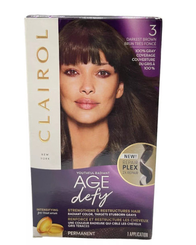 Clairol Age Defy Permanent Hair Dye 3 Darkest Brown Hair Color 1 Count