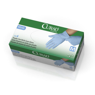 Curad - CUR9315 Nitrile Exam Gloves Latex 9" Length Medium Blue 150 Count
