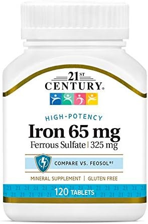 21St Century Iron 65 Mg Ferrous Sulfate 325 Mg Tablets, 120 Count