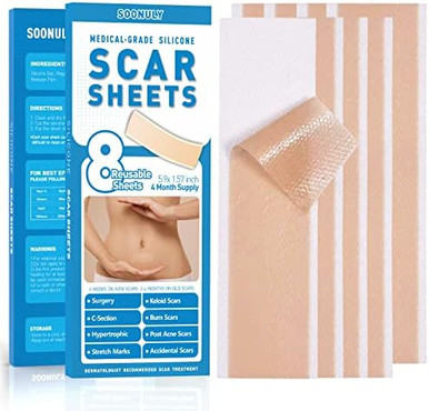 8 Pack Silicone Scar Sheets (8 Pack - 5.9" X 1.57"), Soonuly Medical ...
