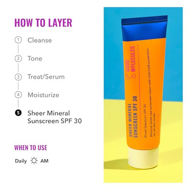 Good Molecules Sheer Mineral Sunscreen Spf 30 Minimal Whitecast Zinc ...