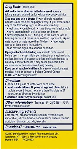Anacin Fast Pain Relief Pain Reducer Aspirin Tablets 300 Tablets (Pack ...