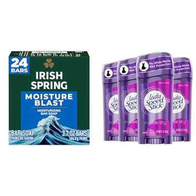 Irish Spring Bar Soap For Men Moisture Blast 3.7 Oz 24 Pack & Lady ...