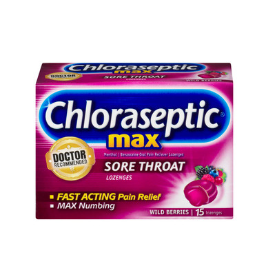 Chloraseptic Max Sore Throat Lozenges Wild Berries 15 CT 1 Box