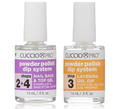 Cuccio Powder Polish Dip System Steps 2 & 4 Nail Base & Top Gel + Step ...