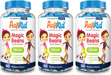 3X Actikid Magic Beans Vegan Multi-Vitamin 60X Blueberry Flavour ...