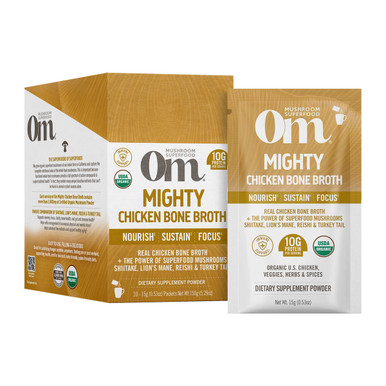 Om Mushroom Superfood Mighty Chicken Bone Broth 10 Single Serving Sachets