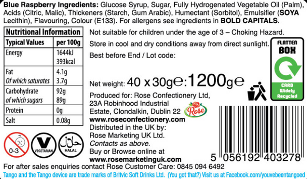 Tango Blue Raspberry ® Chewbies ® - 12 x 40 x 30g (POR 37%)