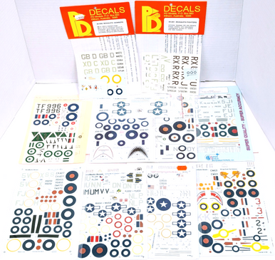 Lot Of 11 1:48 WWII Allied Aircraft Model Decals - (Spitfire, Mosquito ...