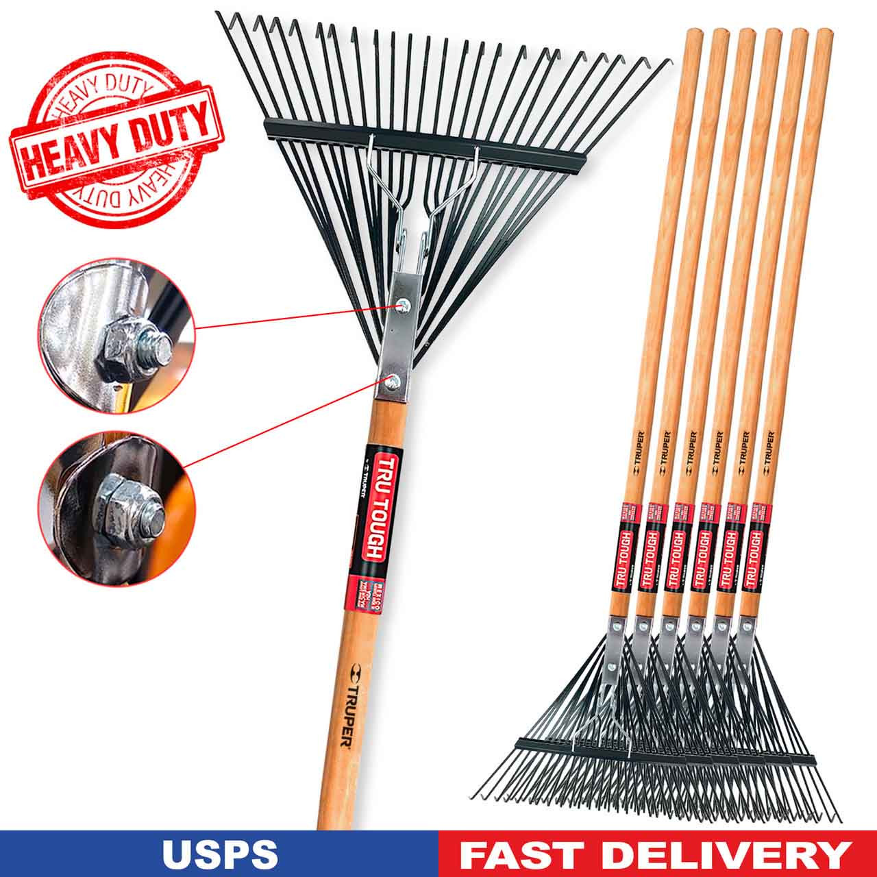 Heavy Duty Steel Leaf Rake. Truper 30480 24-Inch Head, 54-Inch Wood ...