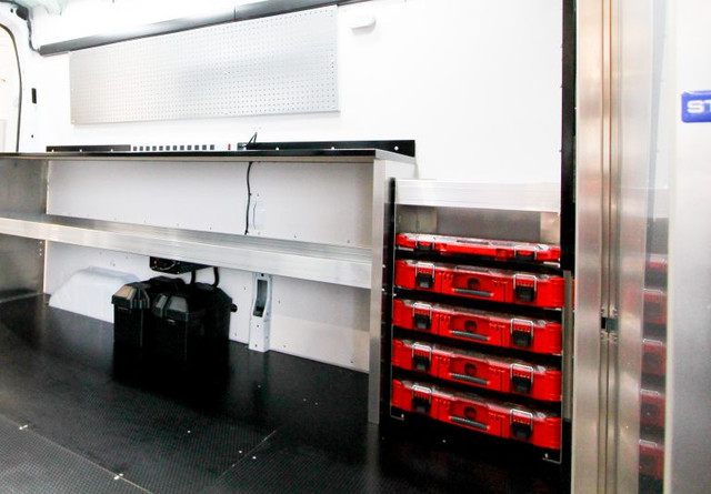 Aluminum Milwaukee Packout Keeper for 5 cases with 2 shelves for Cargo Vans