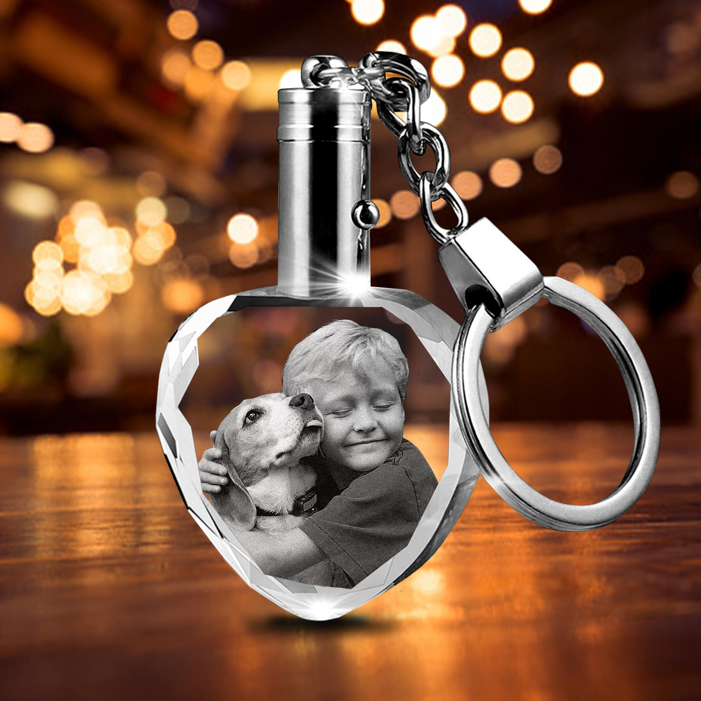 3D Crystal Heart LED Keychain