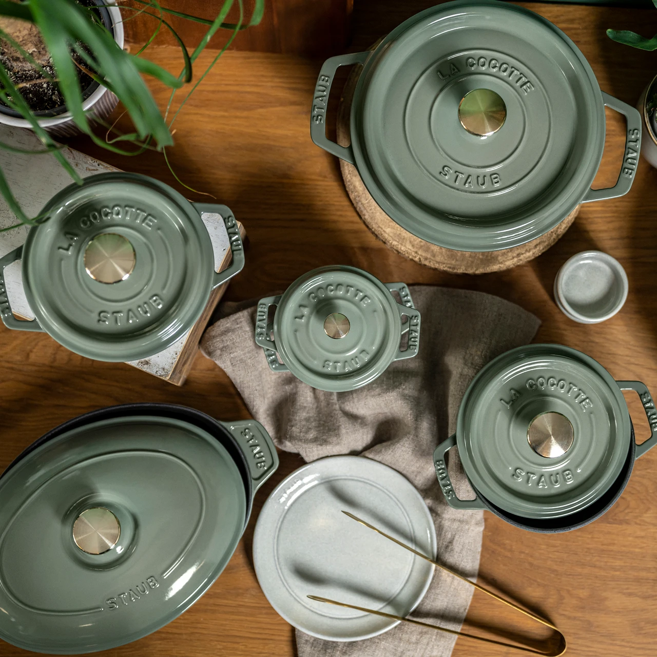 Staub Round Cocotte 10cm Eucalyptus - Premium Cast Iron Dutch Oven