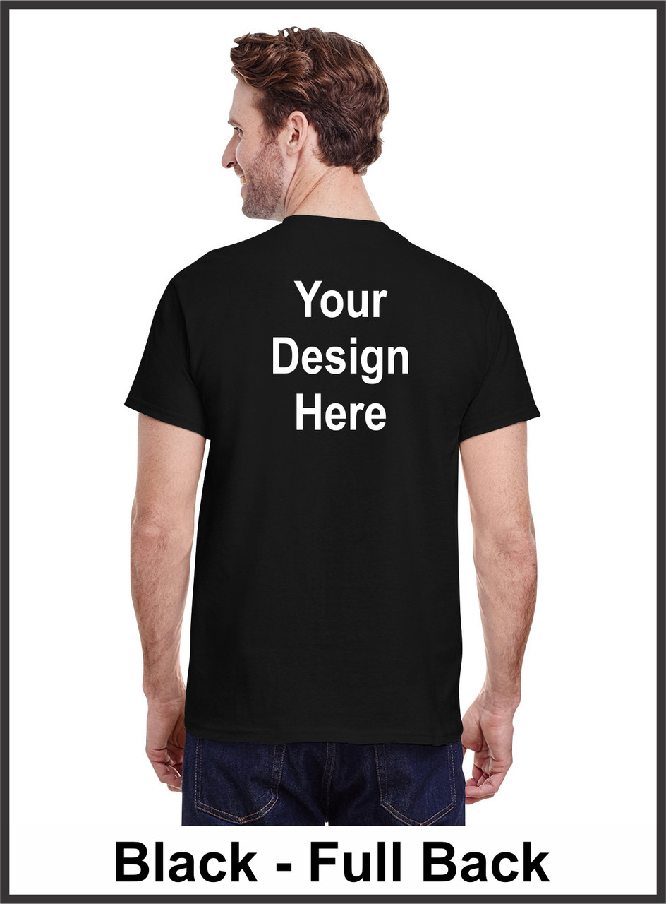 Custom Printed, Black T-Shirts, Full Back, One Color - CheepTee