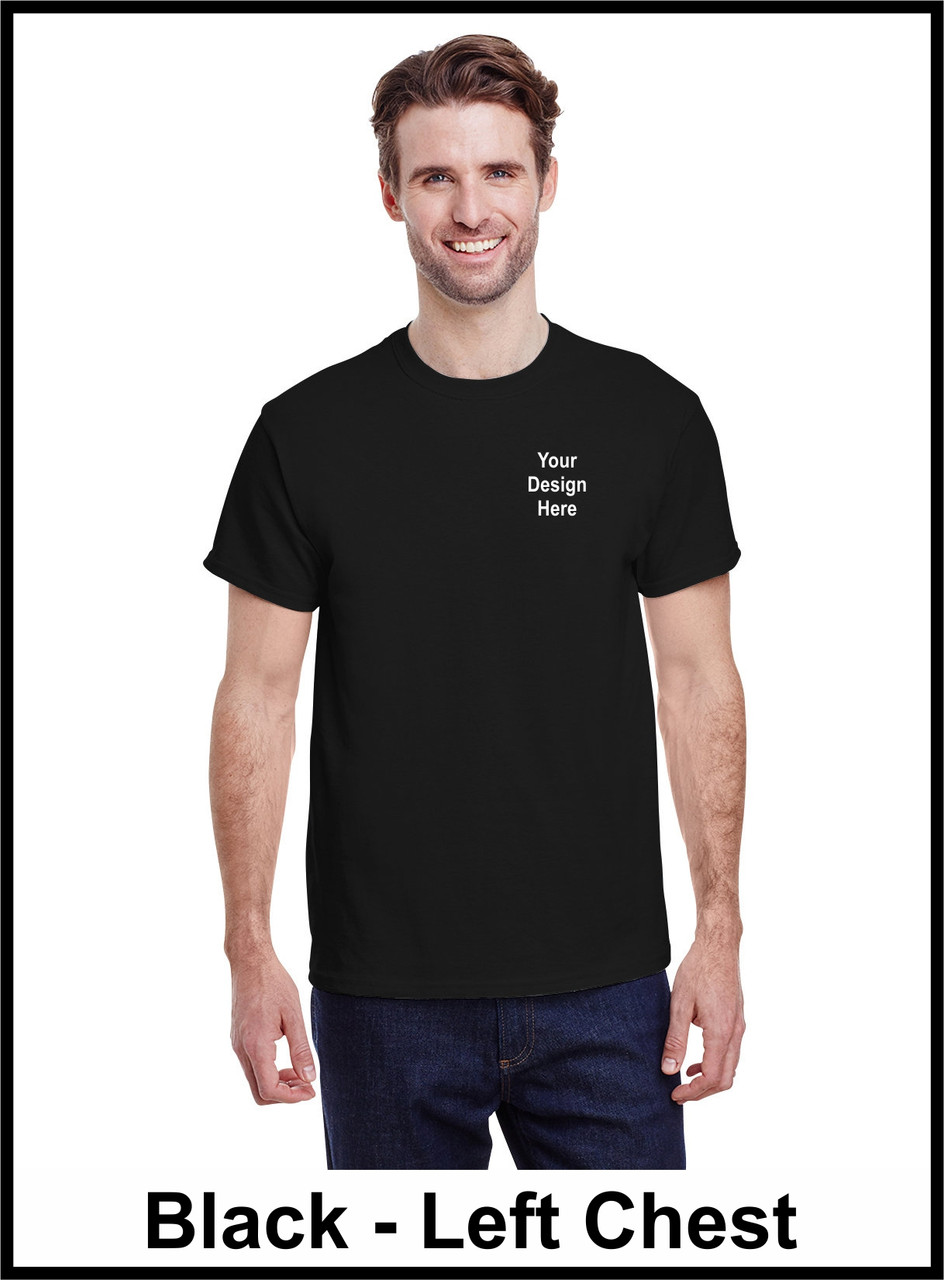 Custom Printed, Black T-Shirts, Left Chest, One Color - CheepTee