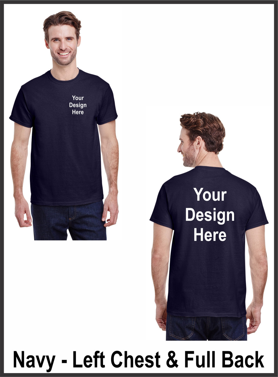 Custom Printed, Navy T-Shirts, Left Chest and Full Back, One Color ...