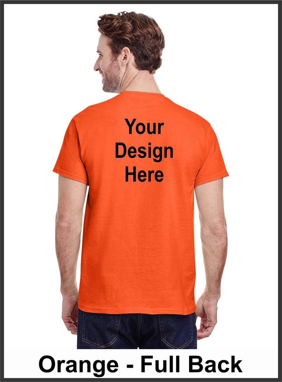 Custom Printed, Orange T-Shirts, Full Back, One Color - CheepTee