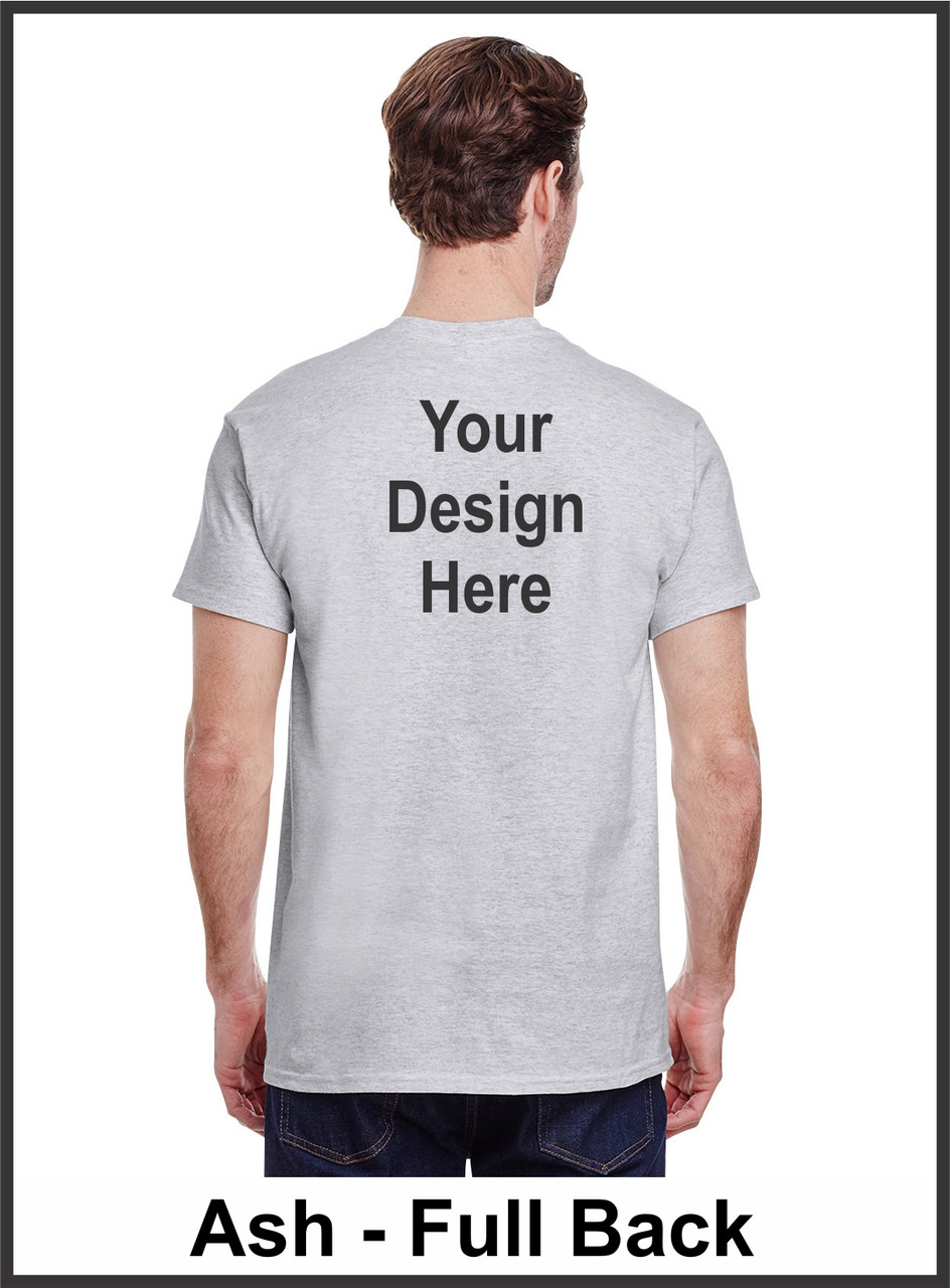 Custom Printed, Ash T-Shirts, Full Back, One Color - CheepTee